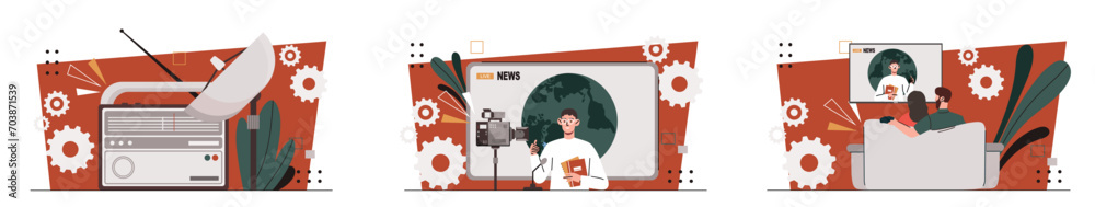 TV and radio show set. Man and woman creating interesting content ...