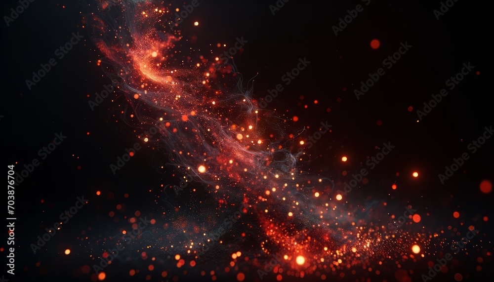 Red-orange fire embers floating against a black background, depicting ...