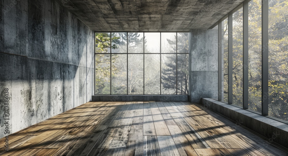 Modern Office Interior with Panoramic Window and Vintage Wood Texture ...