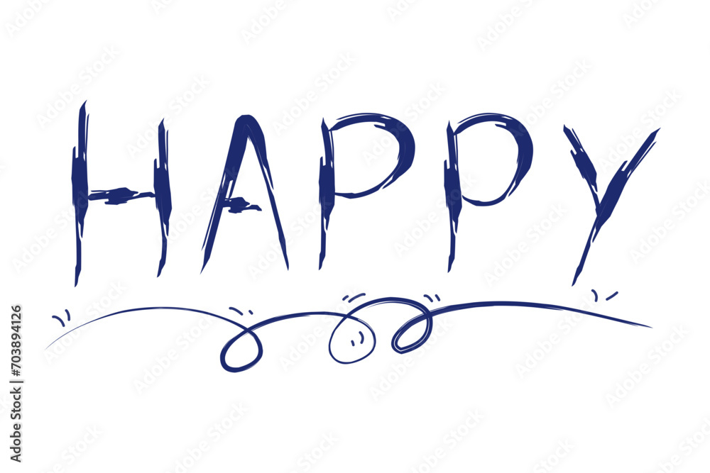 Happy. Font art of happy text stroke brush, hand drawn doodle. Stock ...