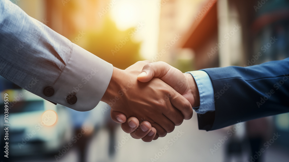 Business people shaking hands in front of office, Two nice doctor hands ...