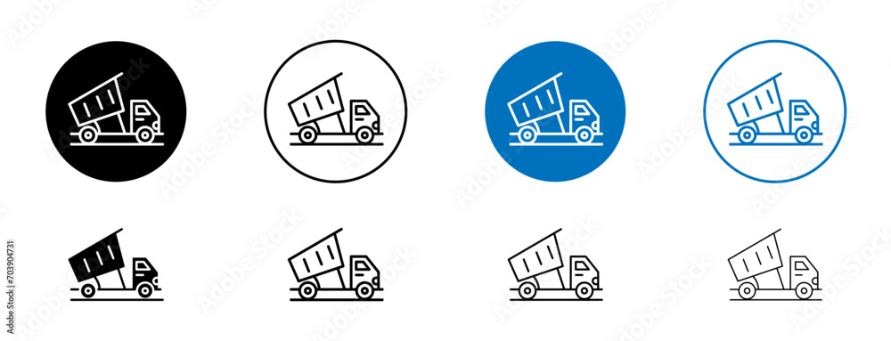 Tipper truck line icon set. Dump truck payload symbol in black and blue ...