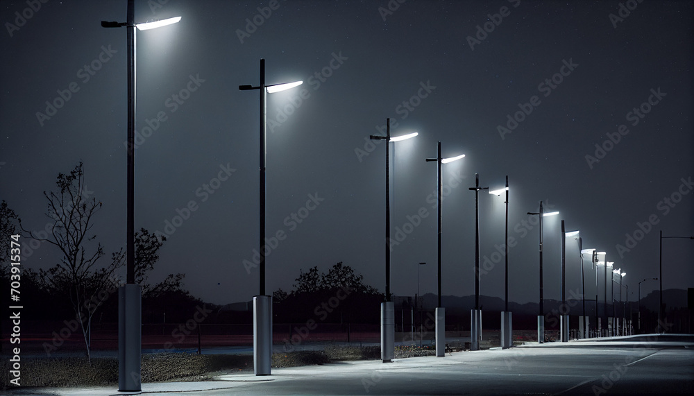 Modern street LED lighting pole. Urban electro-energy technologies. A ...