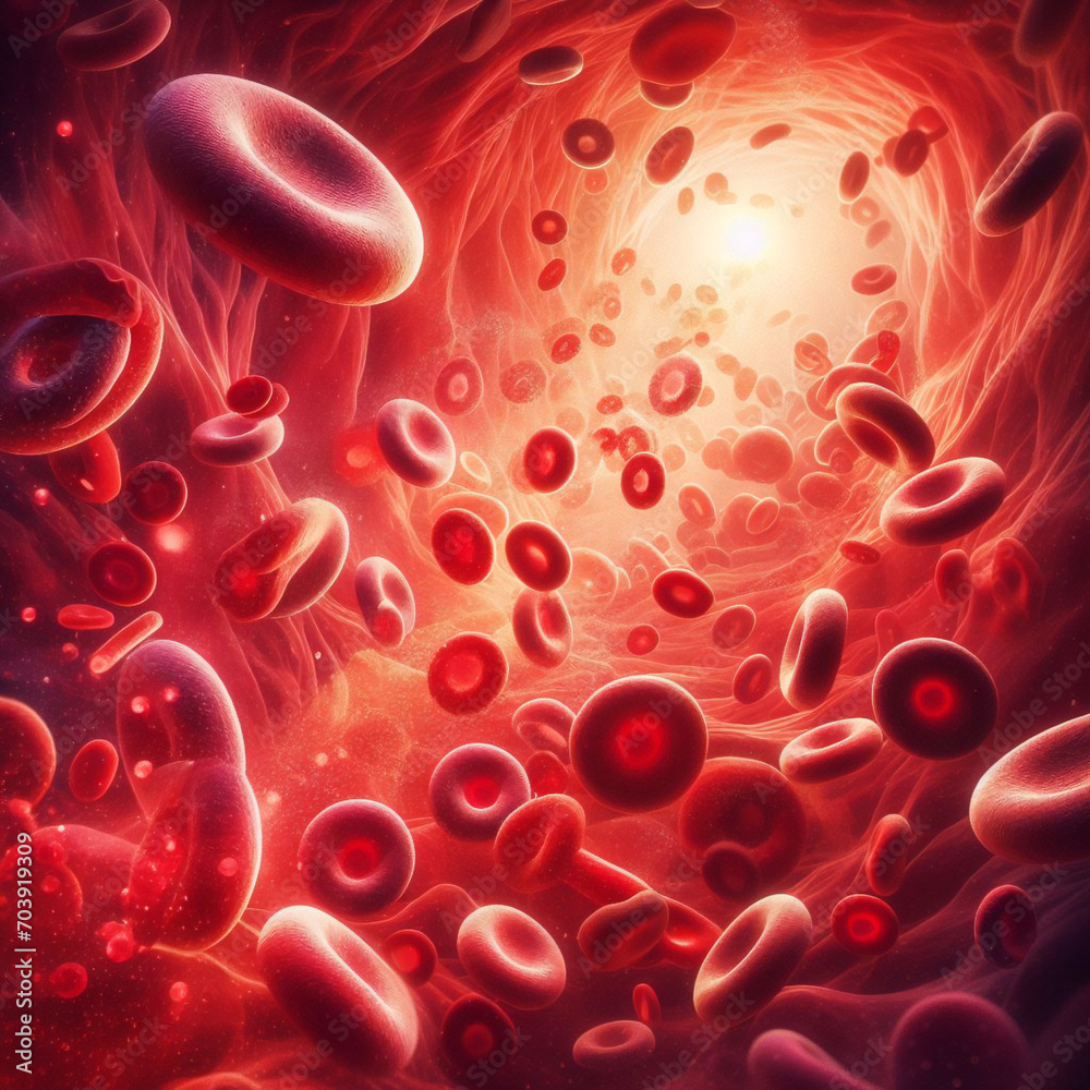 Red blood cells circulating in the blood vessels - leukocytes. Superior ...