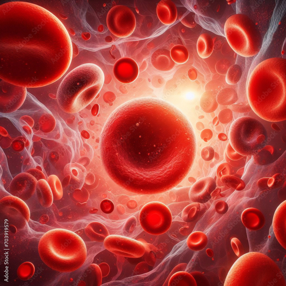 Red blood cells circulating in the blood vessels - leukocytes. Superior ...