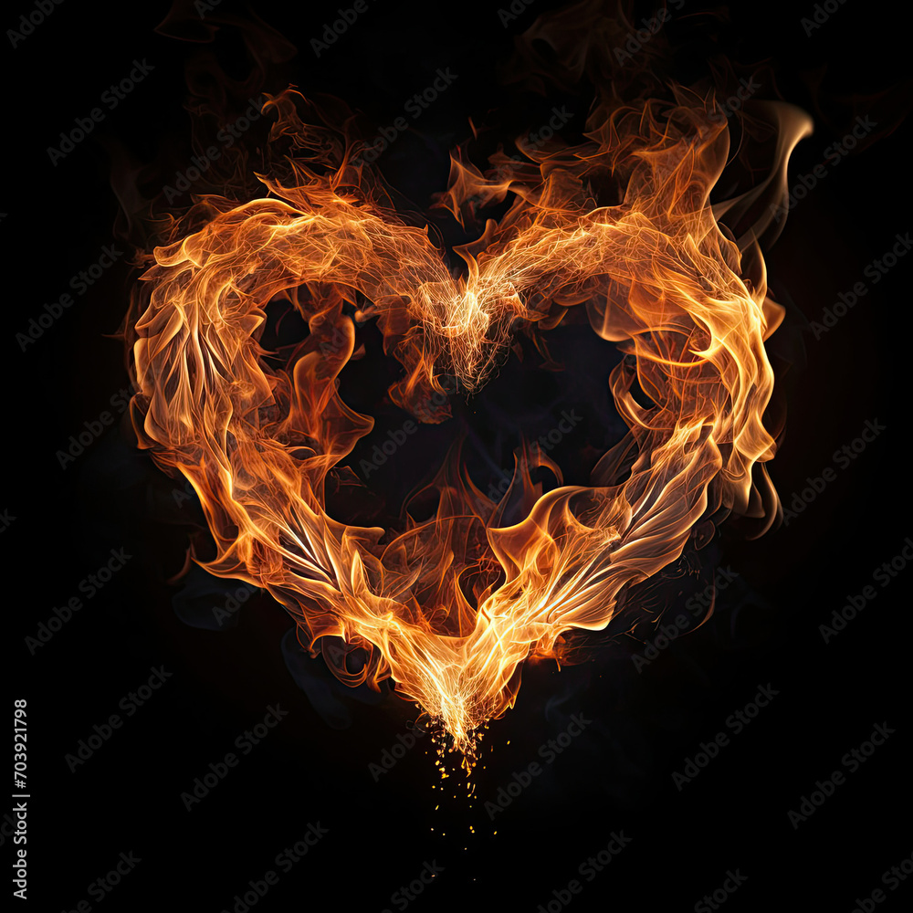 Fiery Heart on Black Background Illustration - Love, Passion, Fire ...