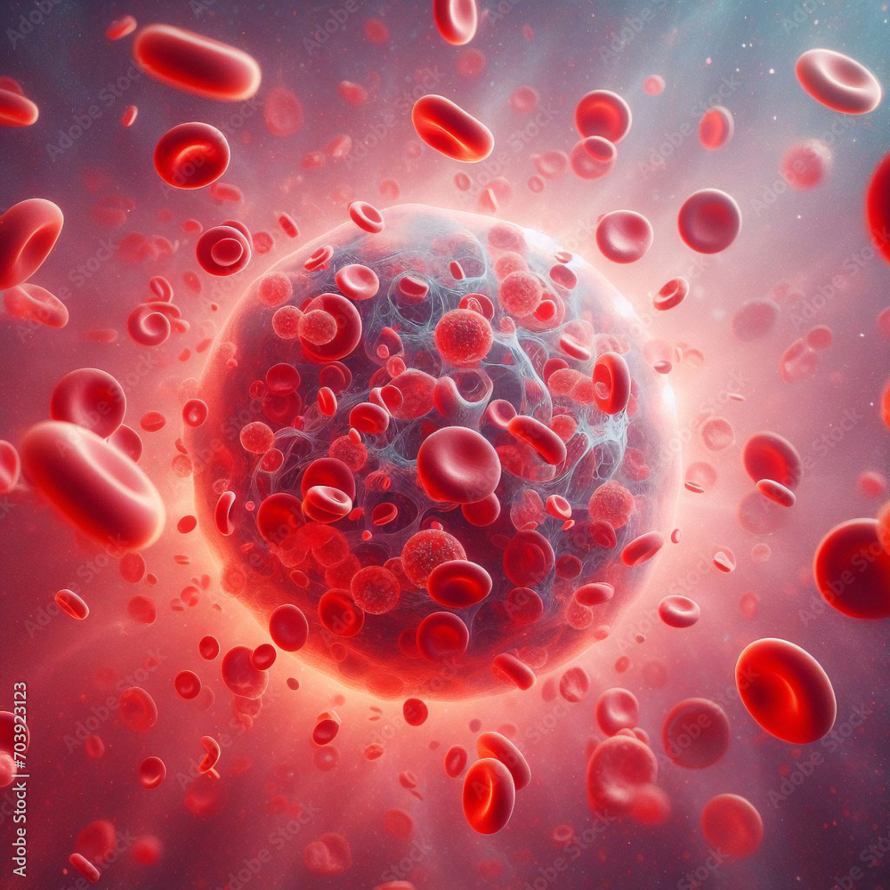 Red blood cells circulating in the blood vessels - leukocytes. Superior ...