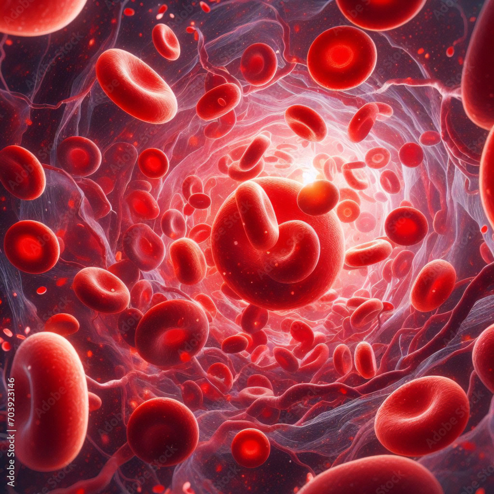 Red blood cells circulating in the blood vessels - leukocytes. Superior ...