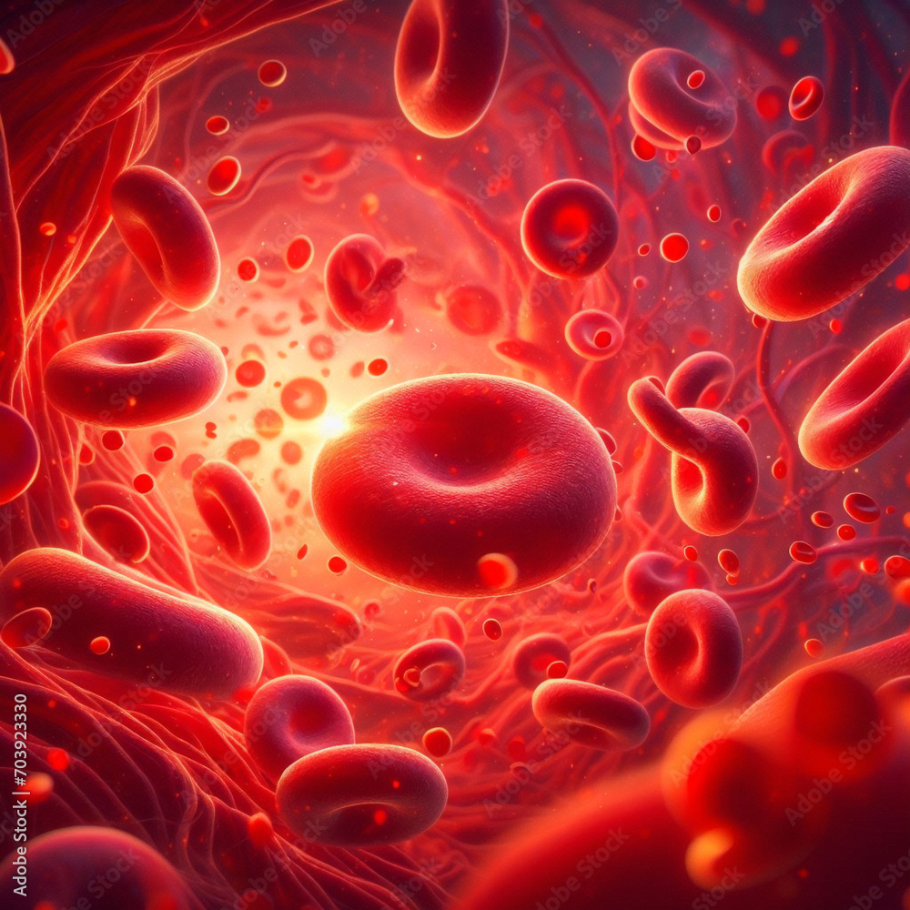 Red blood cells circulating in the blood vessels - leukocytes. Superior ...