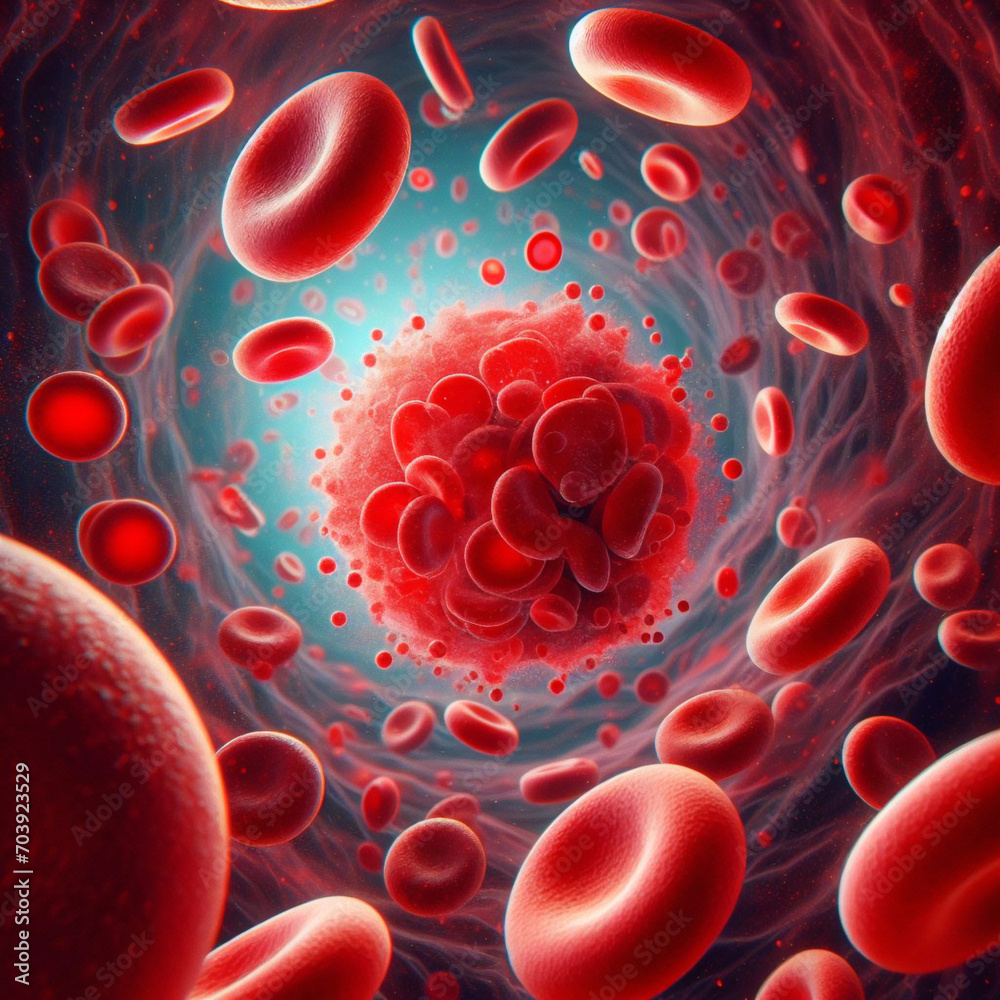 Red blood cells circulating in the blood vessels - leukocytes. Superior ...