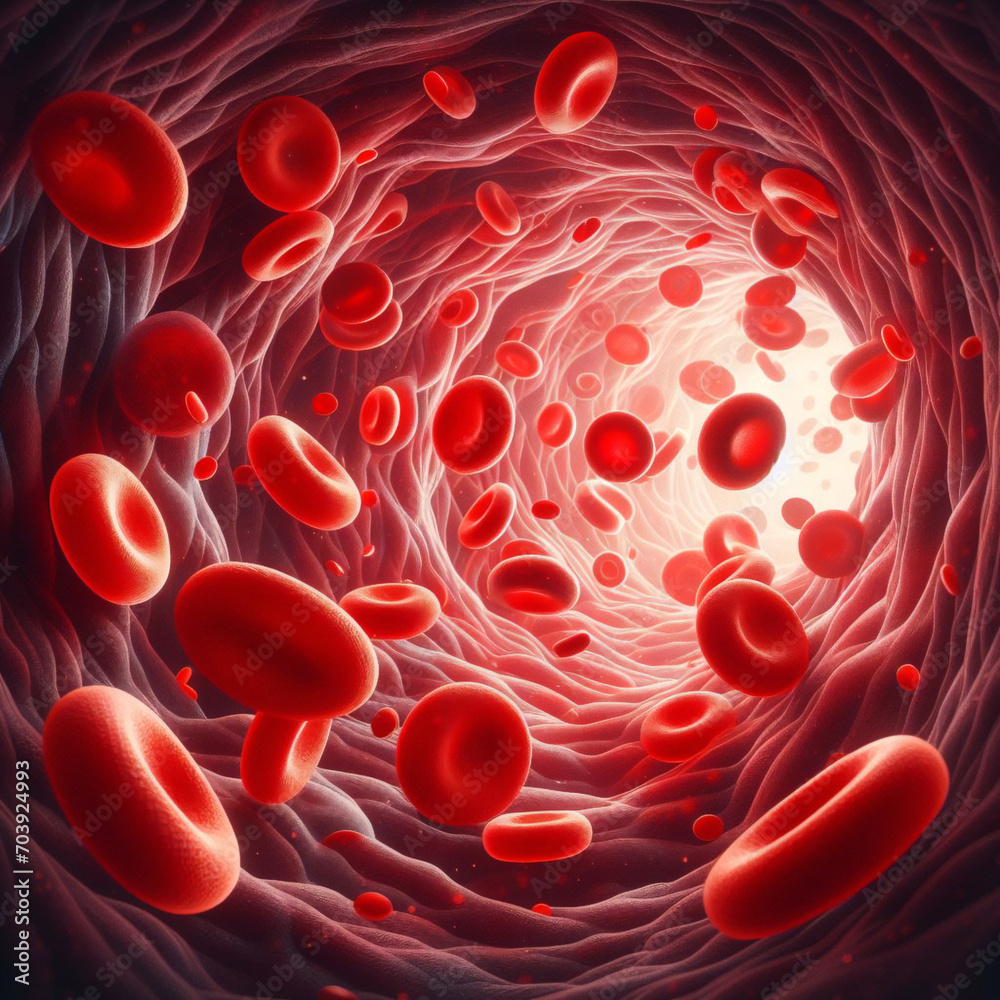 Red blood cells circulating in the blood vessels - leukocytes. Superior ...