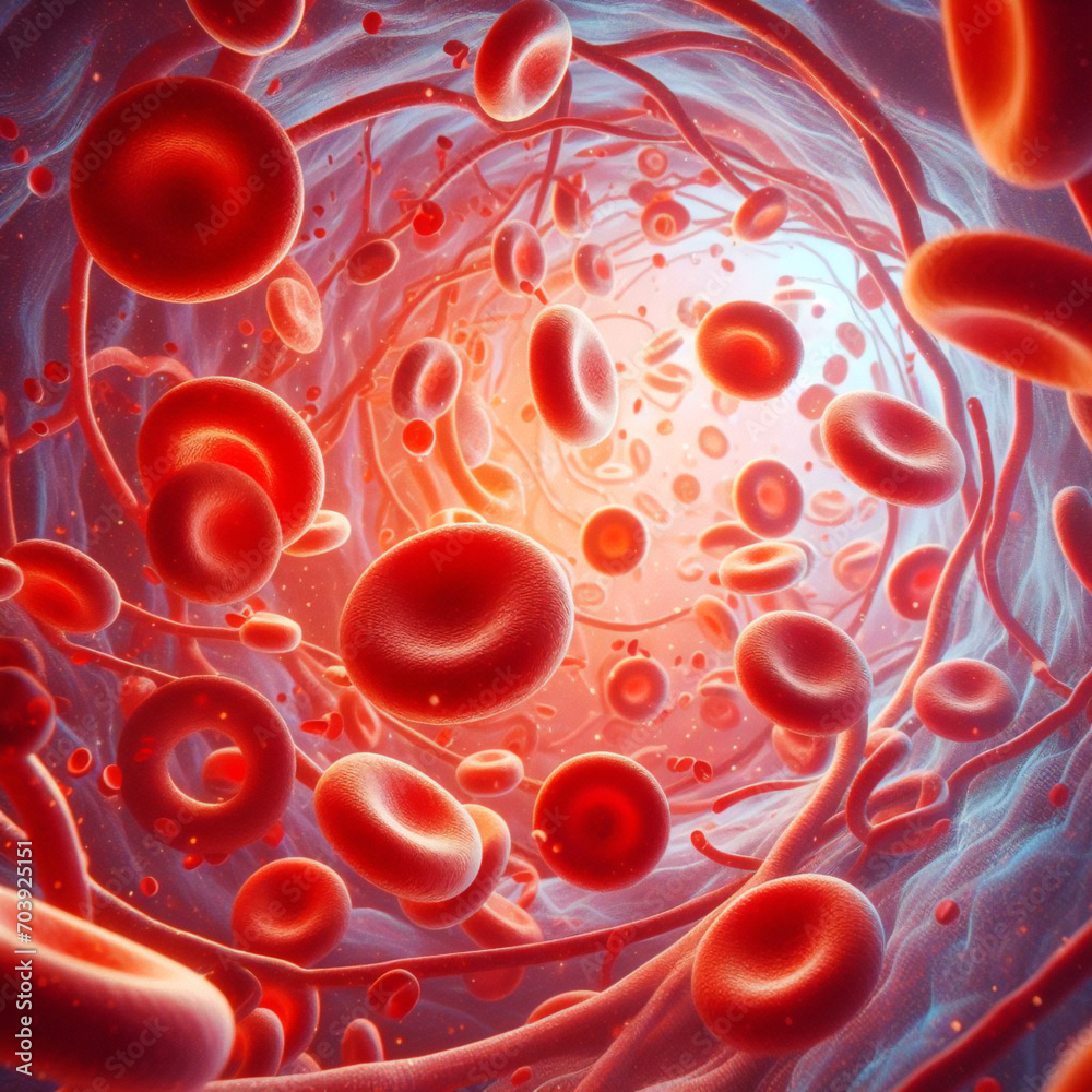 Red blood cells circulating in the blood vessels - leukocytes. Superior ...