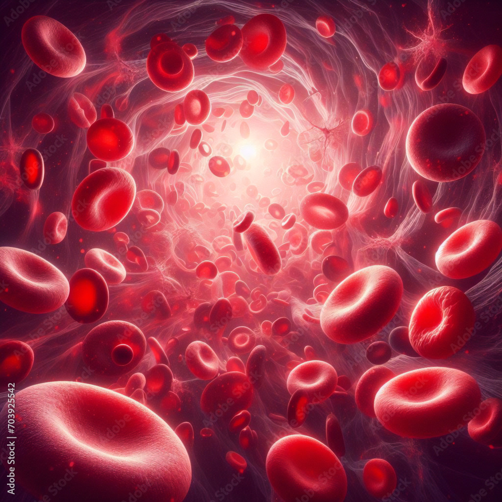 Red blood cells circulating in the blood vessels - leukocytes. Superior ...