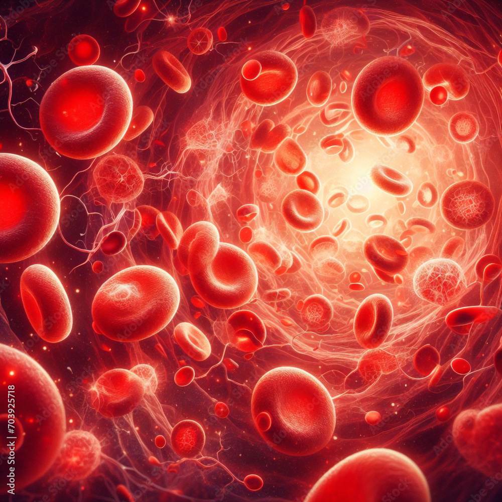 Red blood cells circulating in the blood vessels - leukocytes. Superior ...