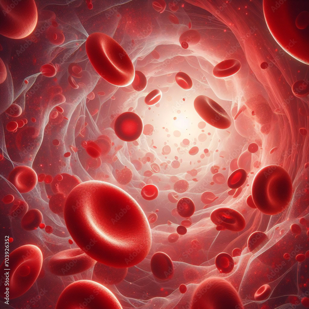 Red blood cells circulating in the blood vessels - leukocytes. Superior ...