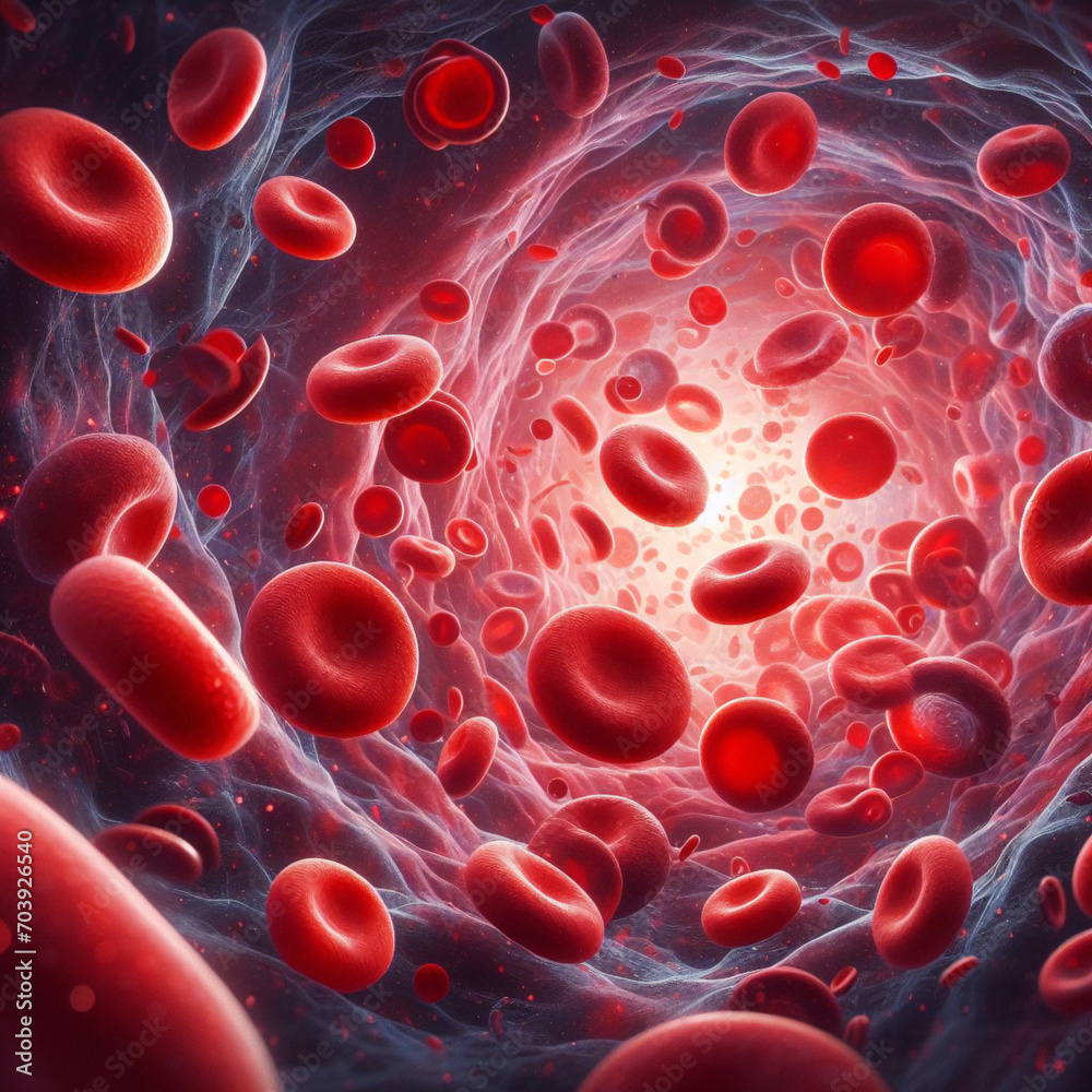 Red blood cells circulating in the blood vessels - leukocytes. Superior ...