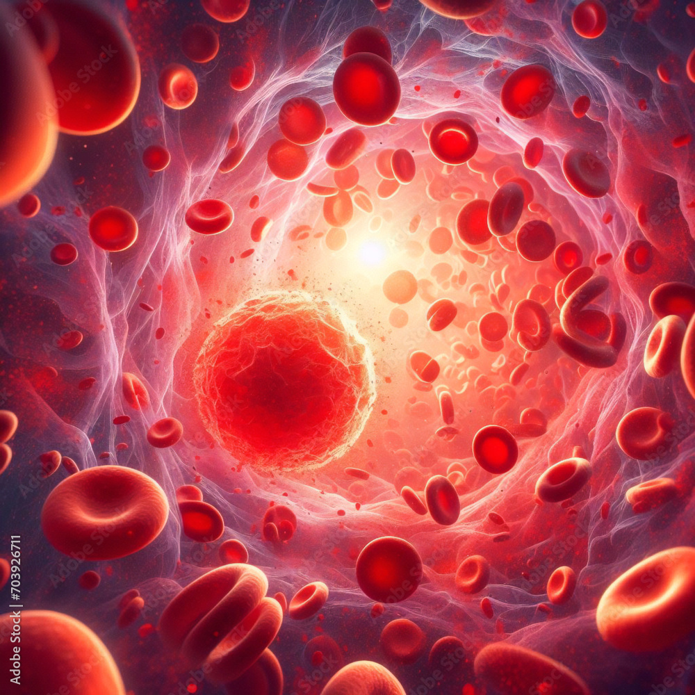 Red blood cells circulating in the blood vessels - leukocytes. Superior ...