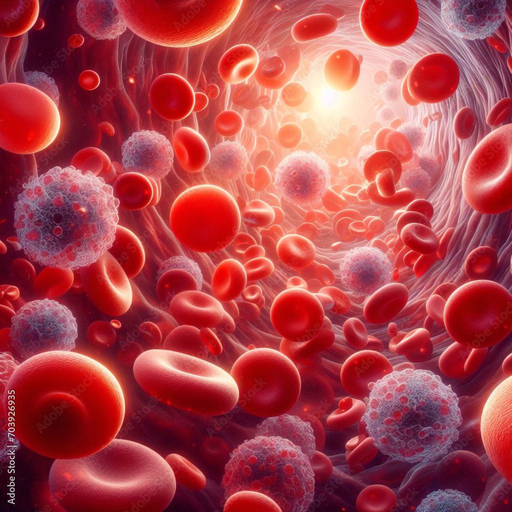 Stockillustratie Red blood cells circulating in the blood vessels ...