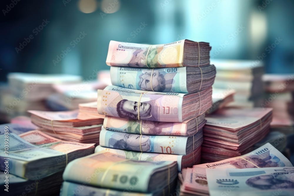 Stack of banknotes, background with copies, black background Stock ...