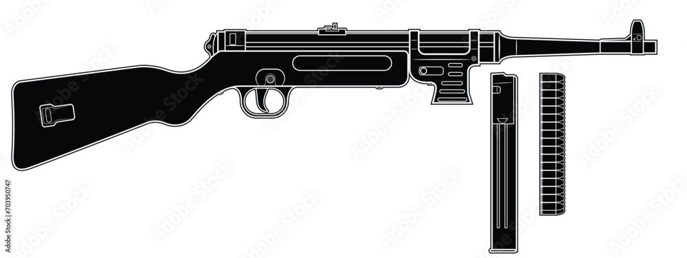 Vector illustration of the MP41 german machine gun with wooden stock ...