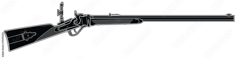 Vector illustration of the Sharps rifle with a diopter on the white ...