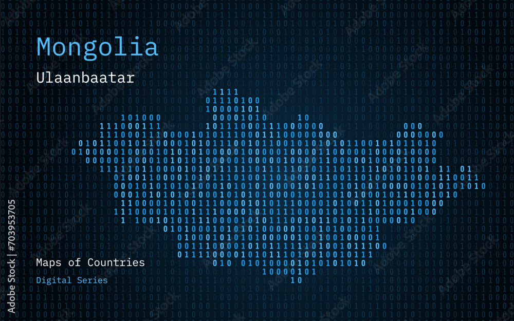 Mongolia Map Shown in Binary Code Pattern. Matrix numbers, zero, one. World Countries Vector ...