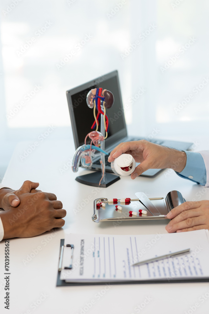 Close-up during consultation of a male patient suspected of having ...
