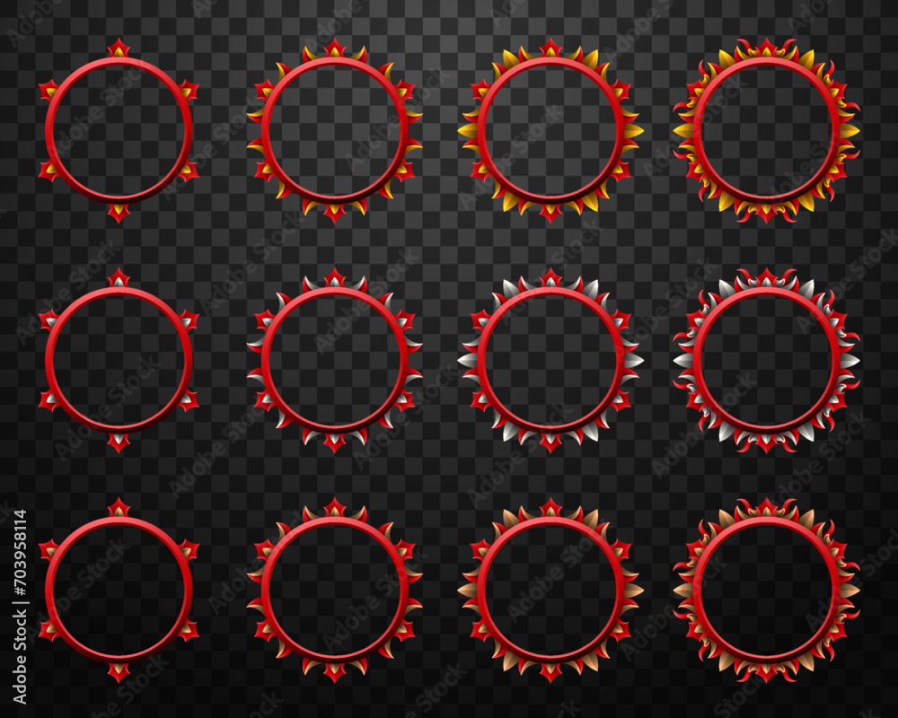 Fantasy Red Game Avatar Frame with Gold, Silver and Bronze Elements for ...