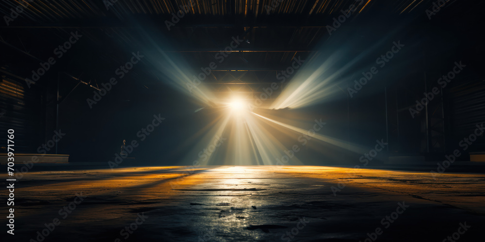 An empty film set highlighted by a single beam from a spotlight Stock ...