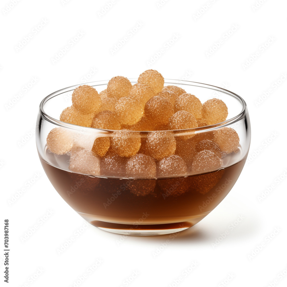 brown sugar caviar bubbles in a glass bowl with transparent background created with Generative ...