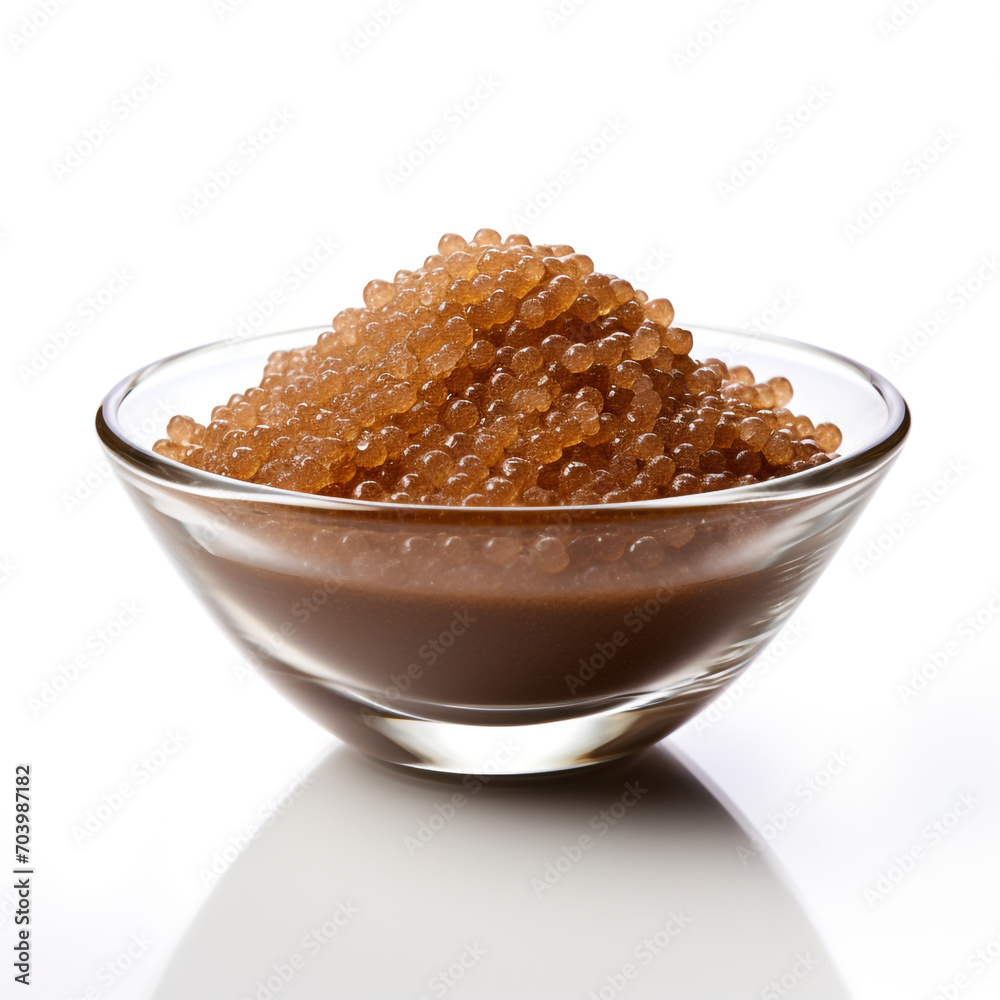 brown sugar caviar bubbles in a glass bowl with transparent background created with Generative ...