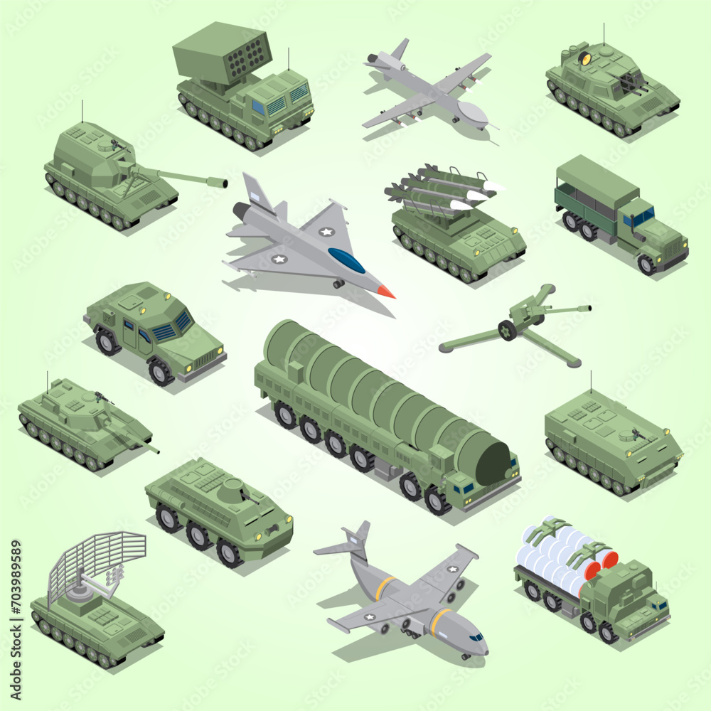 Photo & Art Print military vehicles isometric set with tank cannon ...