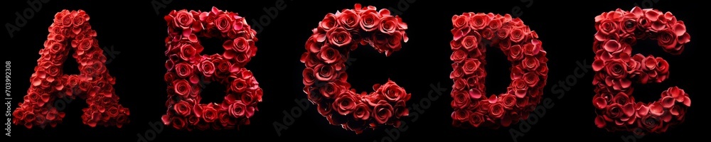 red rose petal letters - A B C D E - ideal for valentines day or other ...