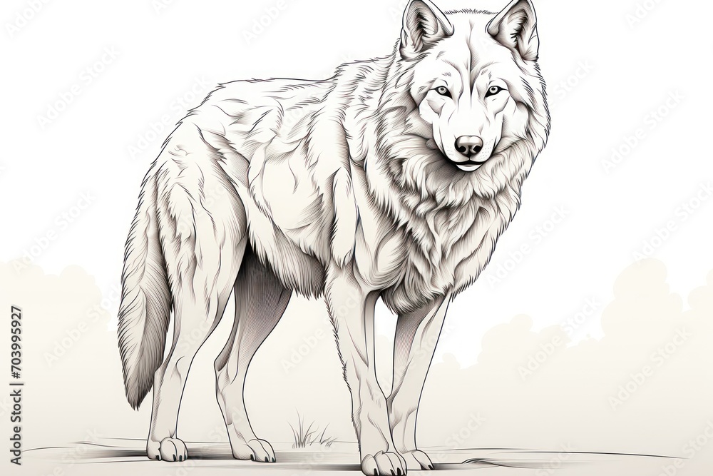 a drawing of a wolf standing in front of a white background with the ...