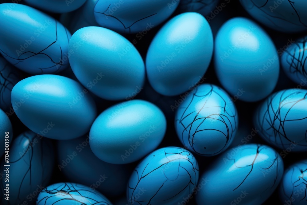 a bunch of blue eggs that are next to each other in a pile of blue eggs ...