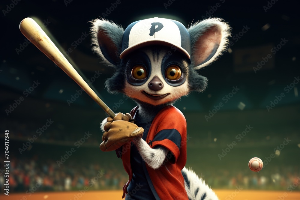 a painting of a baseball player with a racoon on his shoulder and a ...