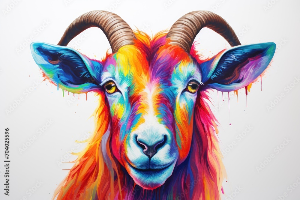 a painting of a goat with colorful paint splattered on it's face and ...