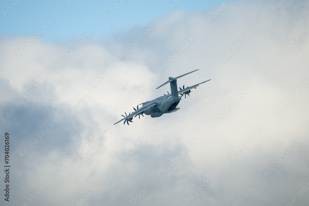 RAF Royal Air Force Airbus A400M Atlas military cargo plane on a low ...