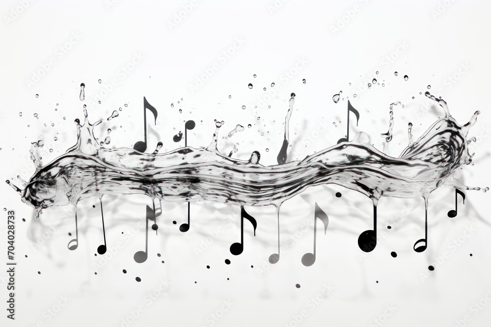 a black and white photo of music notes on a white background with water ...