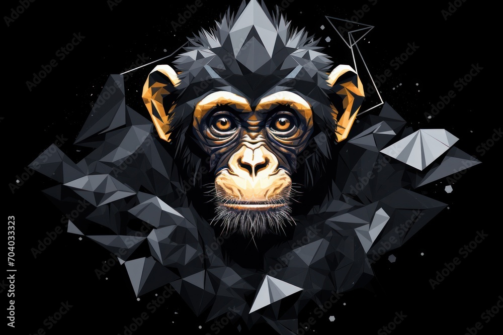 a monkey's head is shown in a low polygonic style, with a black ...