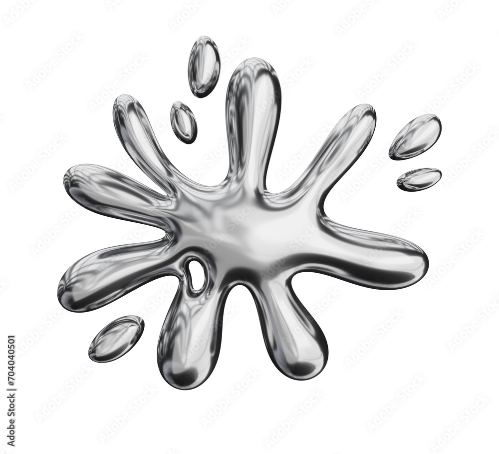 3d chrome metal melting fluid shape. Abstract dripping liquid mercury ...