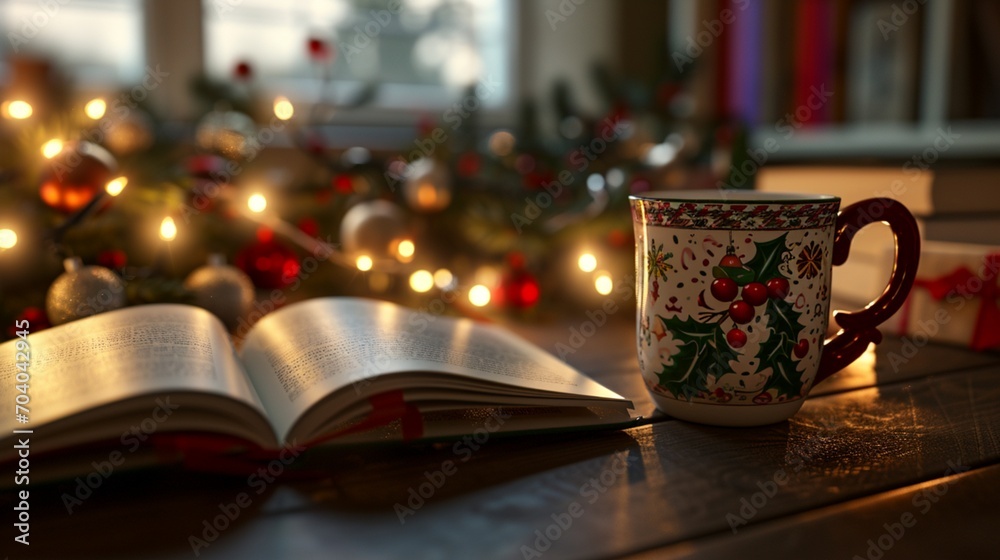 book and candles, Experience the cozy elegance of a holiday-decorated ...