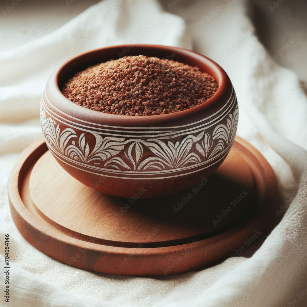 Teff, Uncooked teff grain in a bowl, Grano de teff crudo en un bol ...