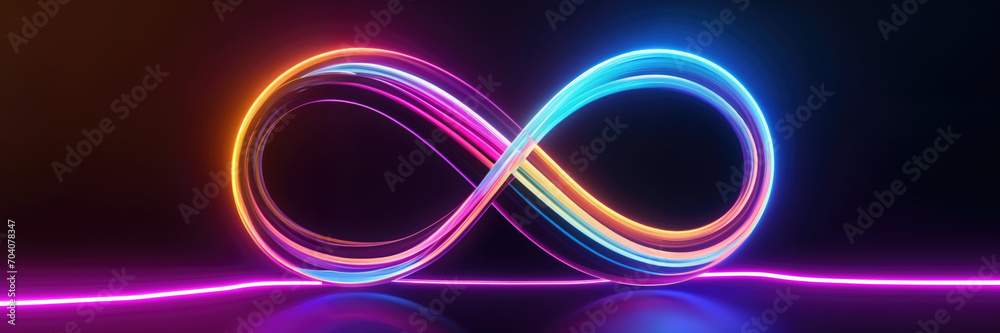 sign infinity symbol made of colored neon lines in the dark Stock ...