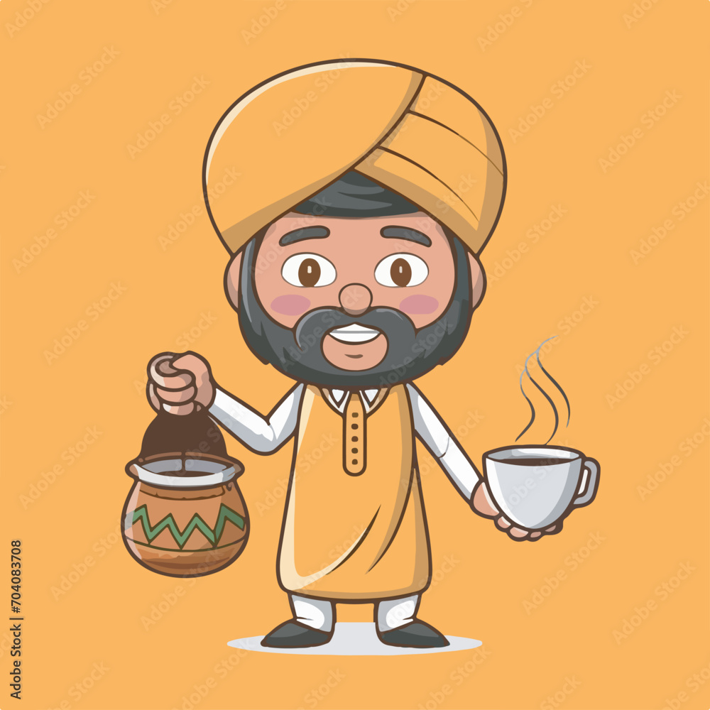 Indian man Sikh selling tea cartoon logo, Chai Wala. Generated by ai ...
