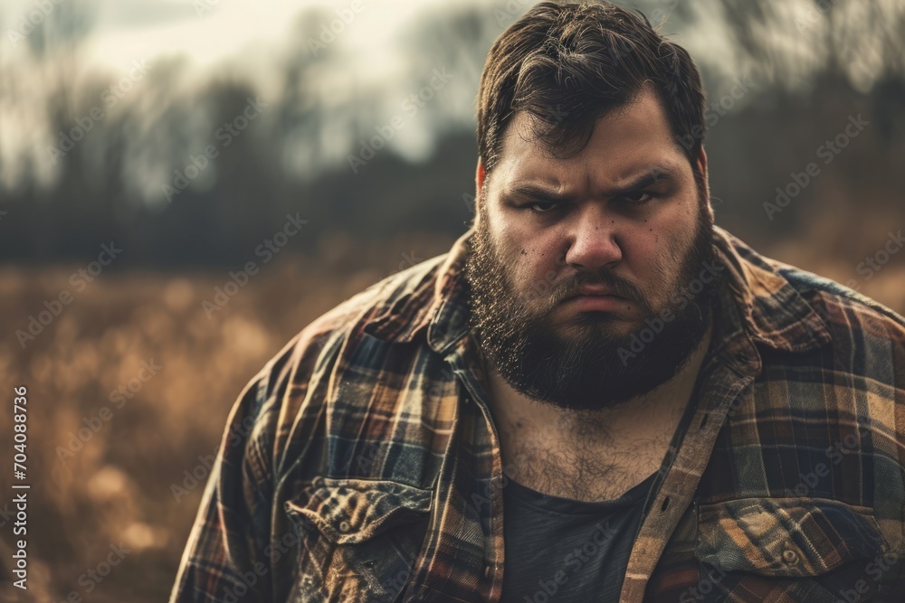 handsome thick obese man with a beard. rugged, portrait of a male fat ...