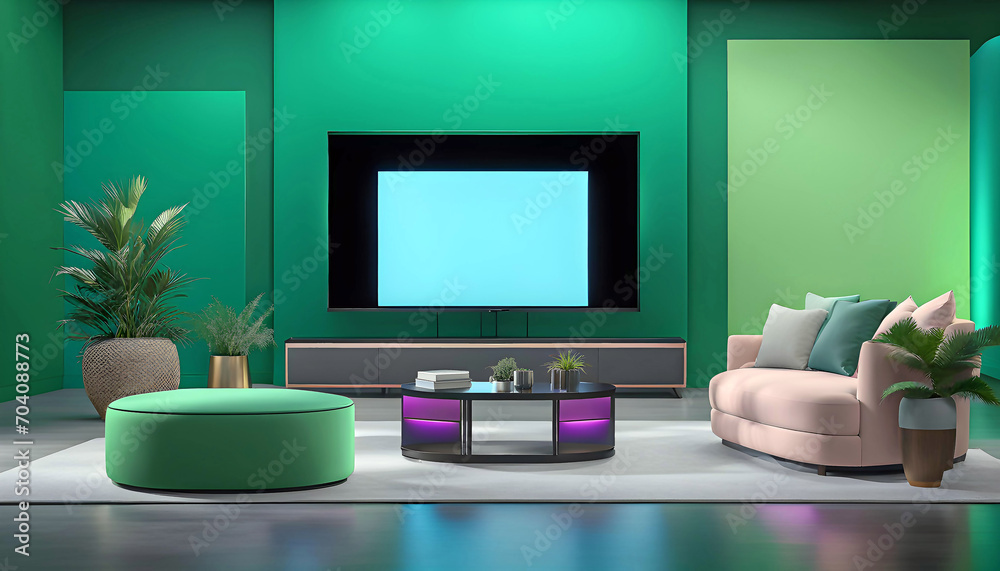 virtual 3D studio television set for color green television background ...