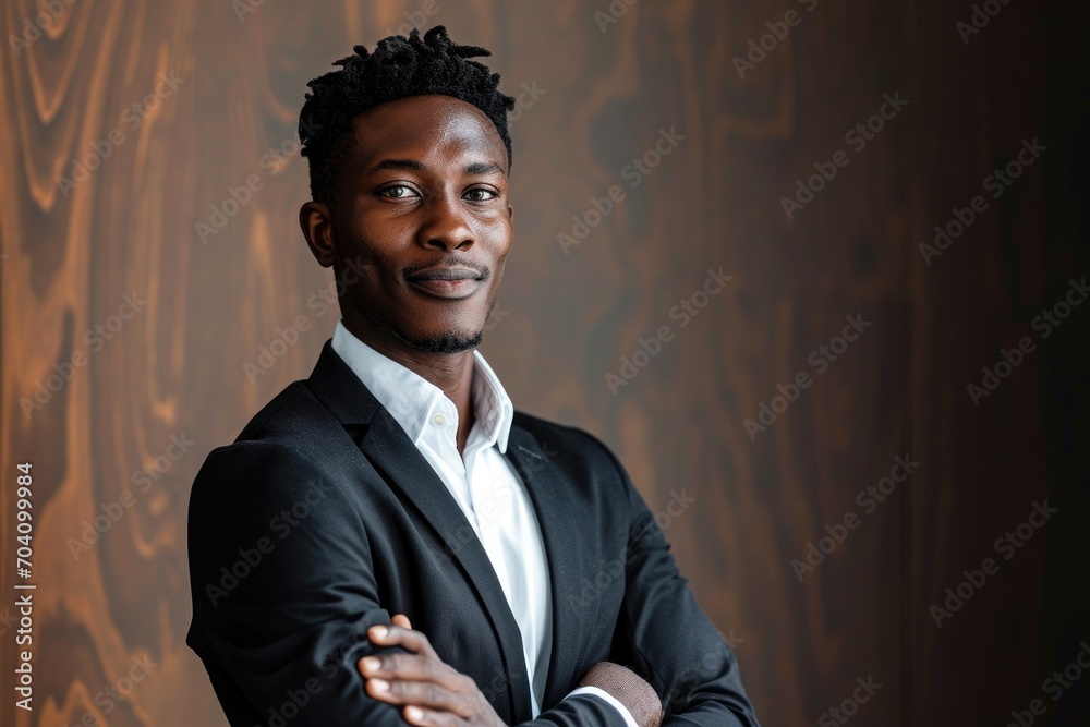 A confident gentleman exudes professionalism and charm as he stands ...