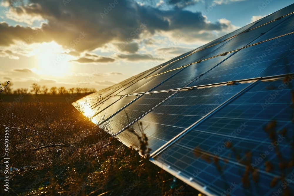 Vibrant solar panels stretch across the field, harnessing the power of ...
