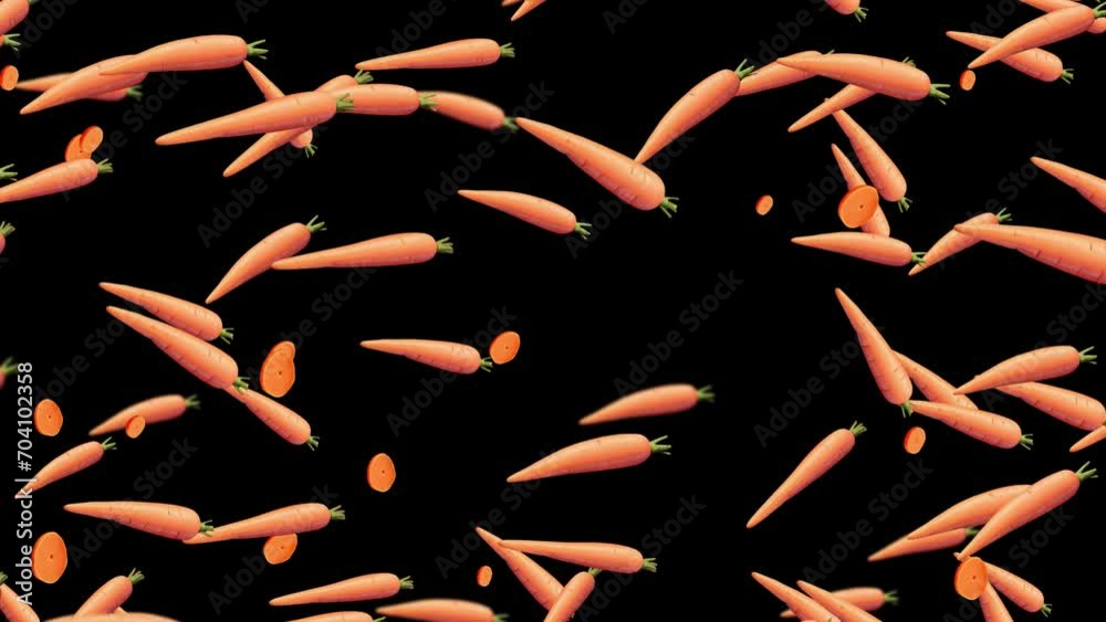 Carrot Falling On Black Background. Healthy Super Fresh Carrots Falling ...